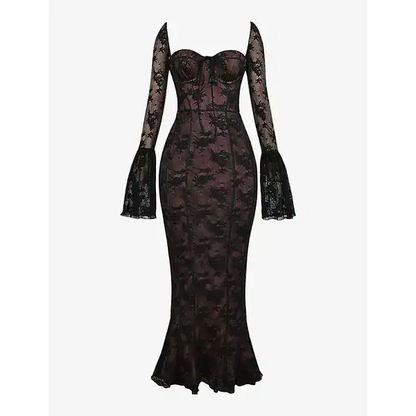 House OF CB Delilah Corseted Lace Maxi Dress - Black