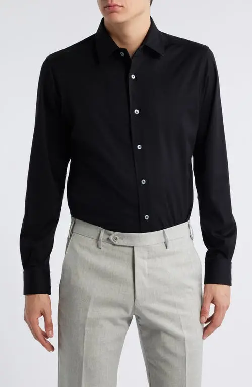 Zanella Lord Solid Knit Cotton Blend Dress Shirt - Black
