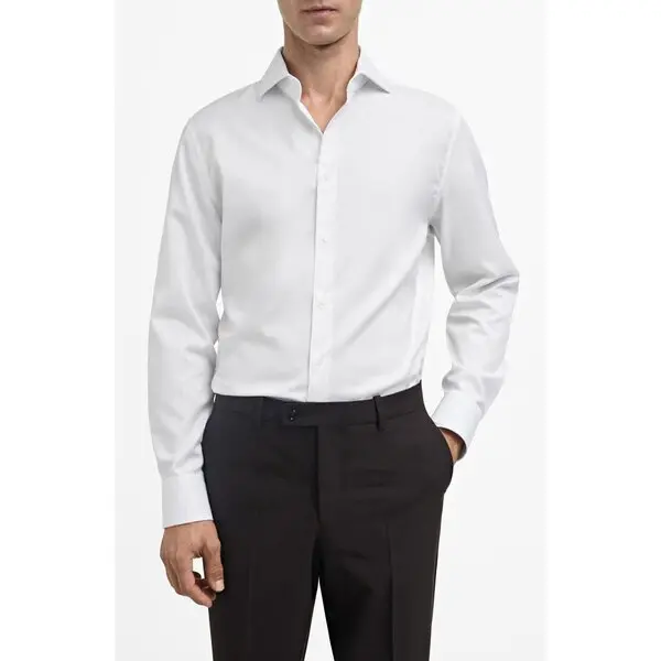 Mango Thermoregulating Slim Fit Poplin Button-up Shirt - White