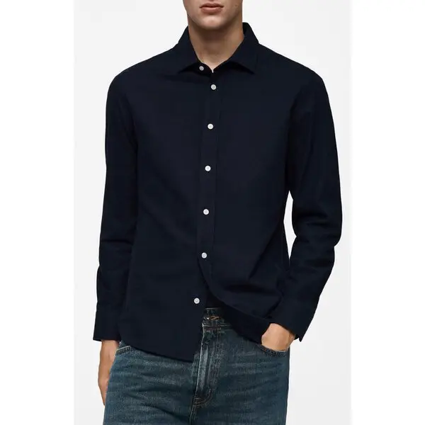 Mango Slim Fit Cotton Button-up Shirt - Dark Navy
