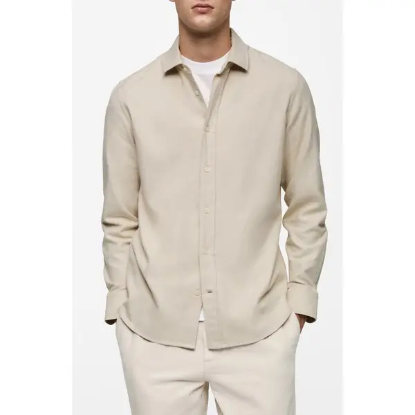 Mango Slim Fit Cotton Button-up Shirt - Light Pastel