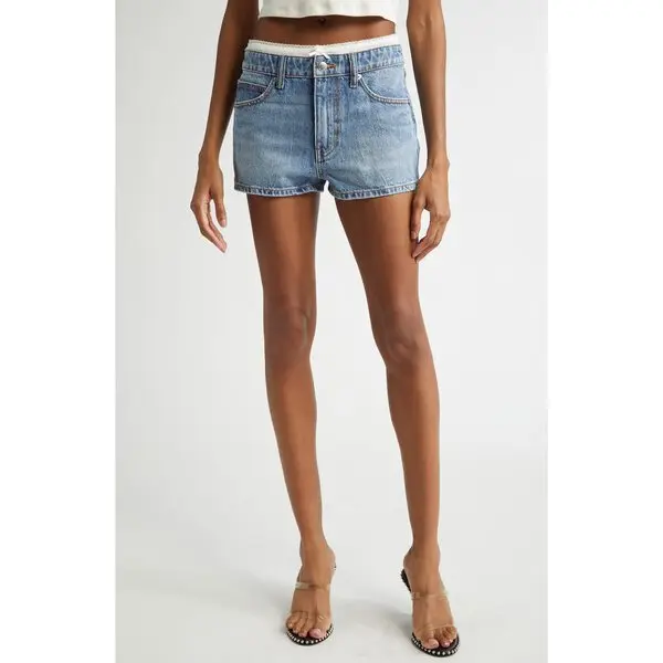 Alexander Wang Pointelle Waistband Denim Mini Shorts - Vintage Light Indigo
