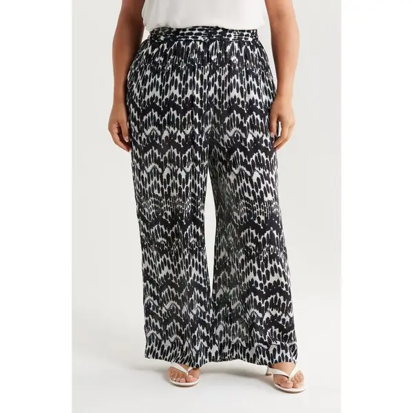 Universal Standard Wide Leg Voile Pants - Navy Paint Print