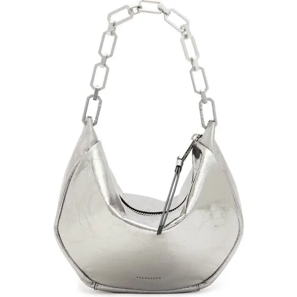 All Saints Mini Madea Chain Leather Hobo Bag - Gunmetal Grey