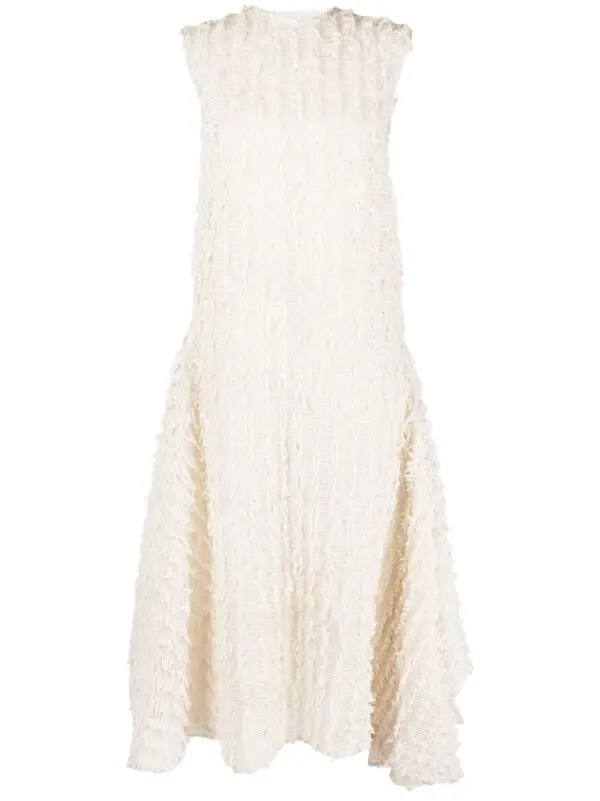 CALCATERRA Frayed-trim Midi Dress - Neutrals