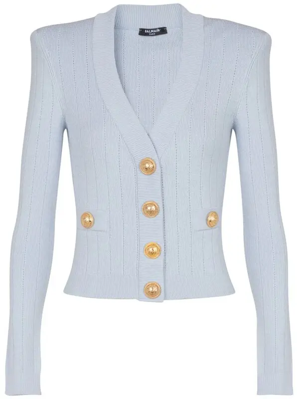Balmain Engraved-button Cardigan - Blue