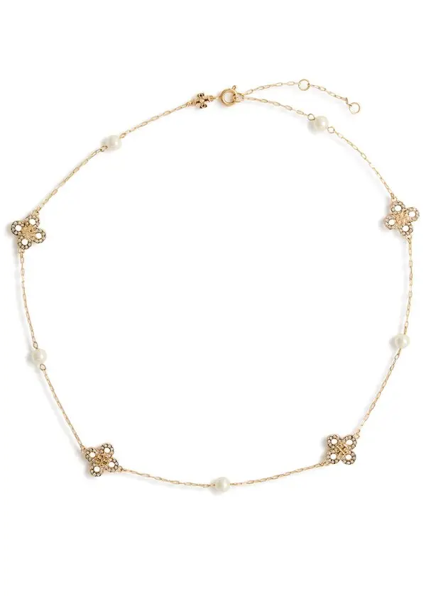 Tory Burch Kira Clover Embellished Necklace - Gold