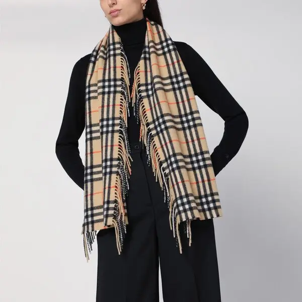 Burberry Happy Check Pattern Cashmere Scarf - Beige