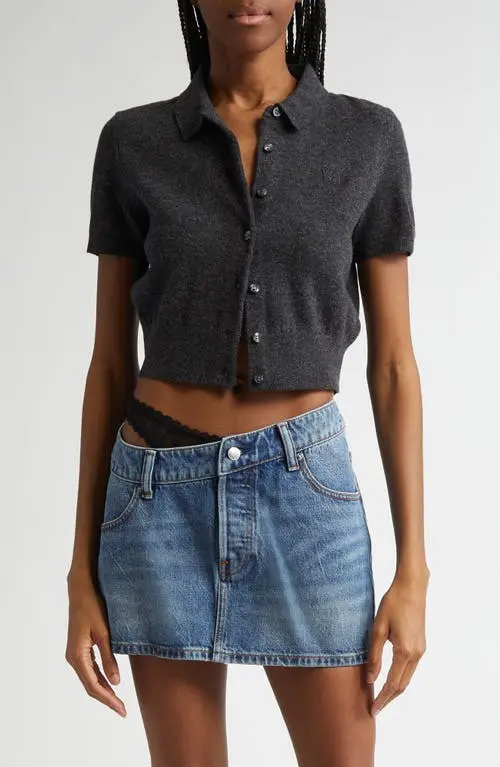 Alexander Wang Logo Embroidered Wool Crop Cardigan - Charcoal