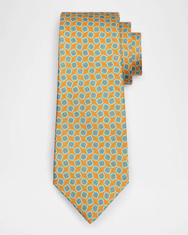 Kiton Micro-medallion Printed Tie - Orng Mult