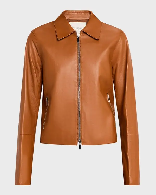 Lafayette 148 New York Zip-front Leather Jacket - Copper