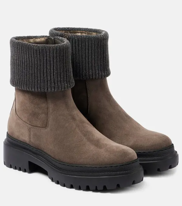 Brunello Cucinelli Monili Suede Chelsea Boots