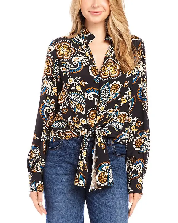 Karen Kane Tie-front Printed Top - Print