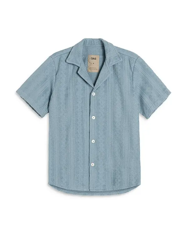 Oas Ancora Cotton Terry Geo Stripe Relaxed Fit Button Down Camp Shirt