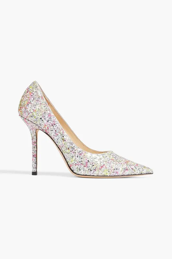 JIMMY CHOO Love 100 Glittered Woven Pumps