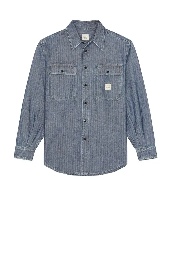 ROY ROGER'S X DAVE'S NEW YORK Shirt Time Off Recycled Chevron Rinse In Blue