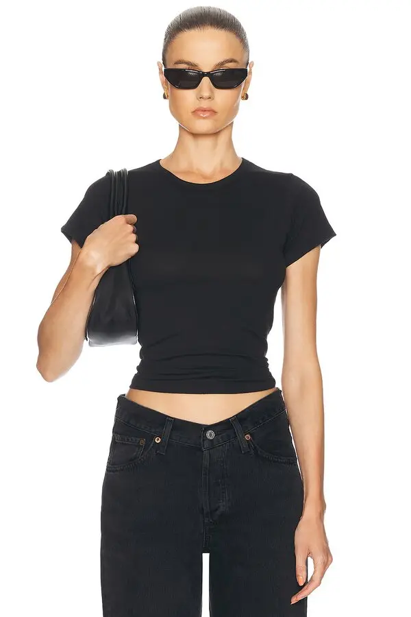 Eterne Fitted Crewneck Short Sleeve Top - Black