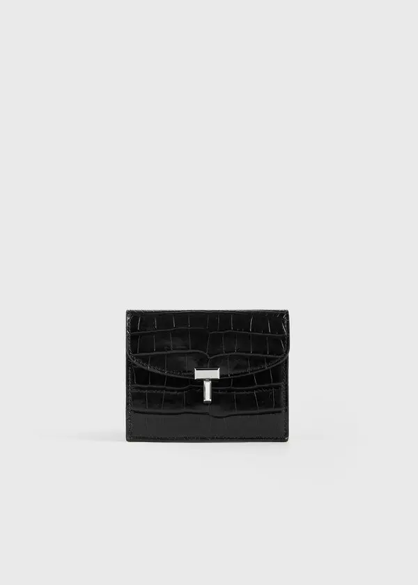 TOTÊME T-lock Croco-embossed Cardholder - Black