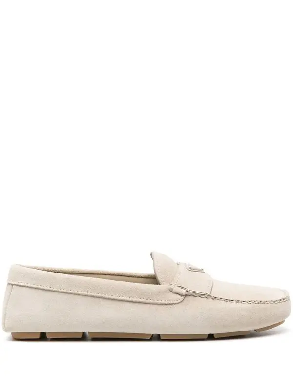 Prada Triangle-logo Suede Loafers - Pomice