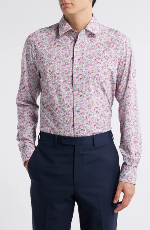 Zanella Garden Floral Print Knit Cotton Blend Dress Shirt - Multi
