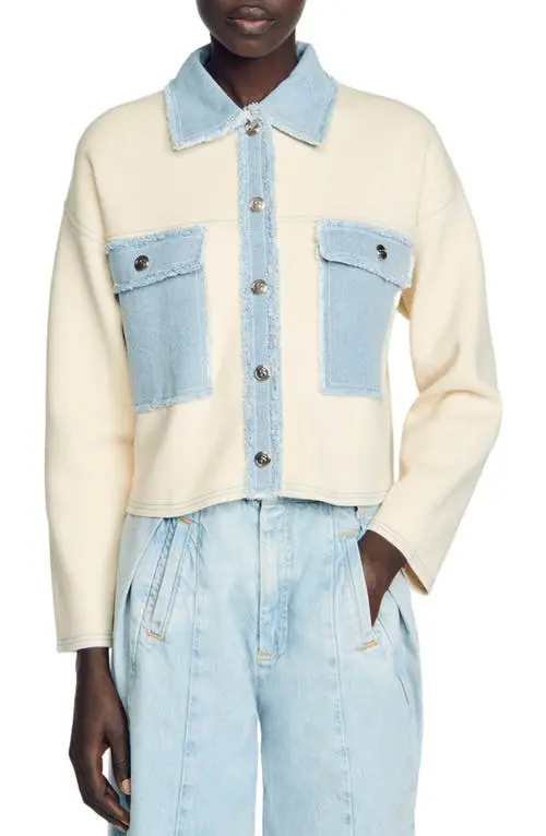 Sandro Oversized Dual-material Coatigan - Ecru