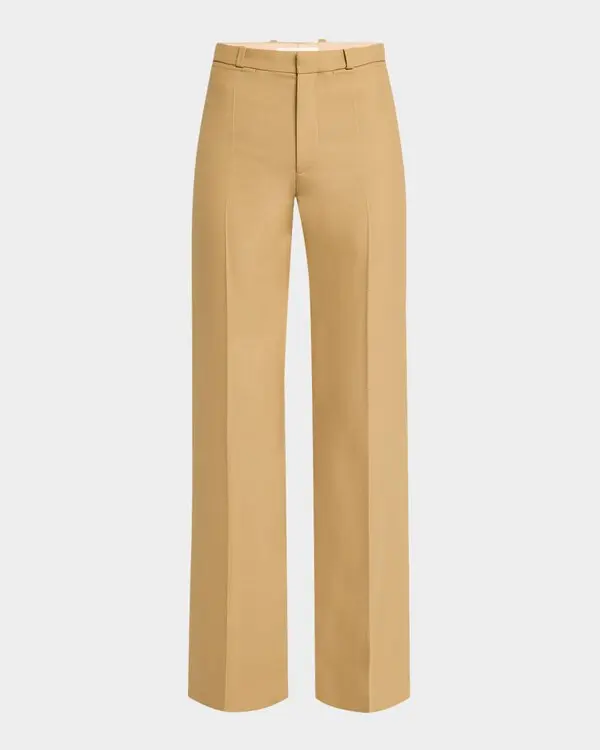 Chloé Flared Crepe Wool Trousers - Nut