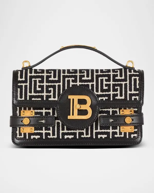 Balmain Bbuzz 24 Monogram Jacquard Canvas Shoulder Bag - Gfe Ivoire  Noir