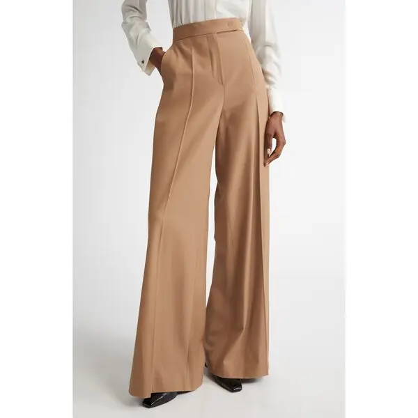 Max Mara Ninfa Virgin Wool Wide Leg Pants - Camel