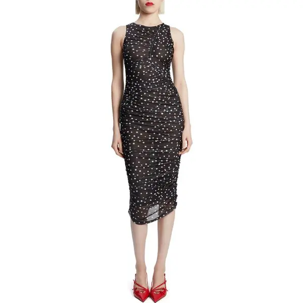 Bardot Felicia Polka Dot Mesh Midi Dress