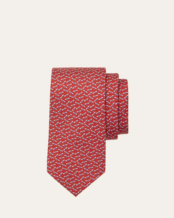 FERRAGAMO Dragonfly-print Silk Tie - Frosso