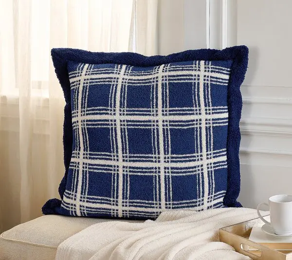 LWYA BY KIM GRAVEL As Is 26' X 26' Feather Knit/sherpa Plaid Pillow Kim