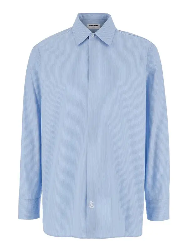 JIL SANDER Light- Pinstriped Shirt With Pointed Collar In Cotton