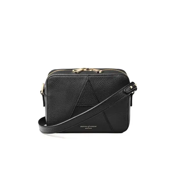 ASPINAL OF LONDON Houndstooth Woven Leather Camera Bag - Black