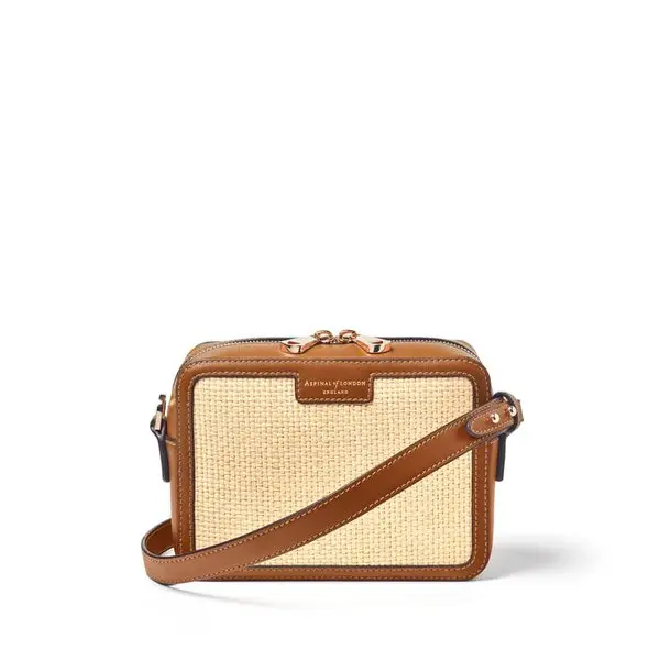 ASPINAL OF LONDON Houndstooth Woven Leather Camera Bag - Neutral/tan
