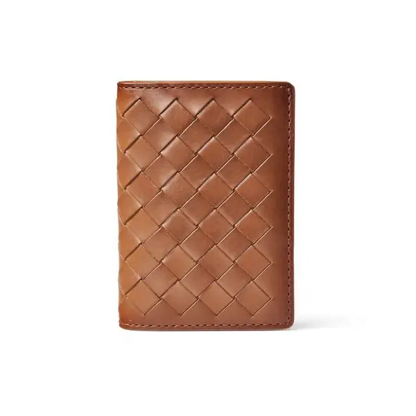 ASPINAL OF LONDON Double Fold Credit Card Holder In Verdant Metallic Woven Leather - Neutral