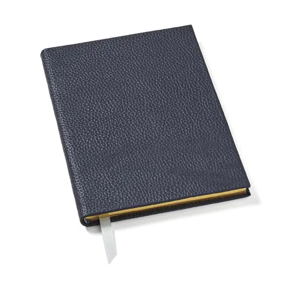 ASPINAL OF LONDON Leather Bound Notebook In Merlot Pebble - Blue