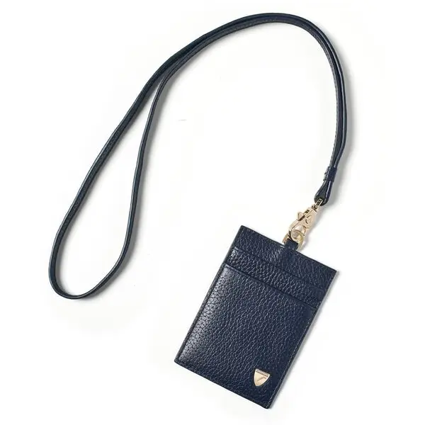 ASPINAL OF LONDON Lanyard Id & Card Holder In Navy Pebble - Blue