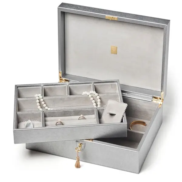 ASPINAL OF LONDON Grand Luxe Jewellery Case In Metallic Saffiano - Silver