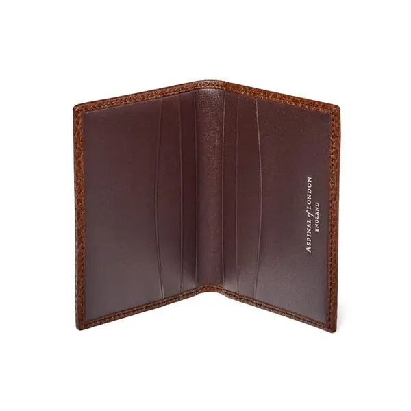 ASPINAL OF LONDON Double Fold Credit Card Holder In Tobacco Pebble - Brown