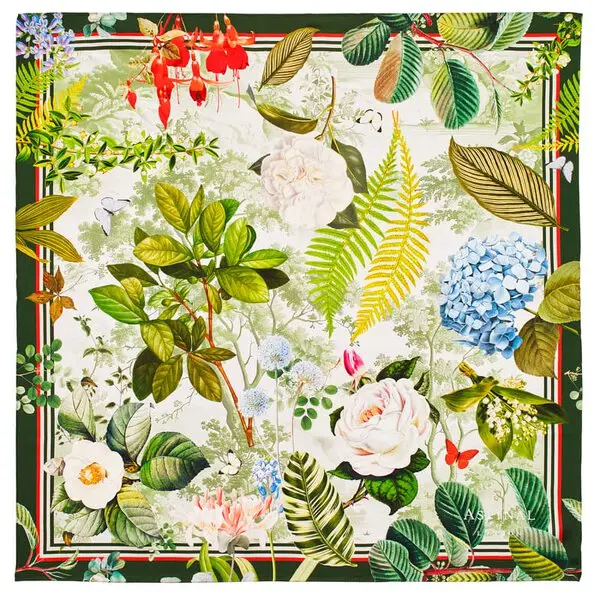 ASPINAL OF LONDON Secret Forest Silk Scarf In Pure Silk - Green