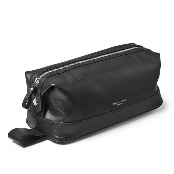 ASPINAL OF LONDON Leather Wash Bag In Saffiano - Black