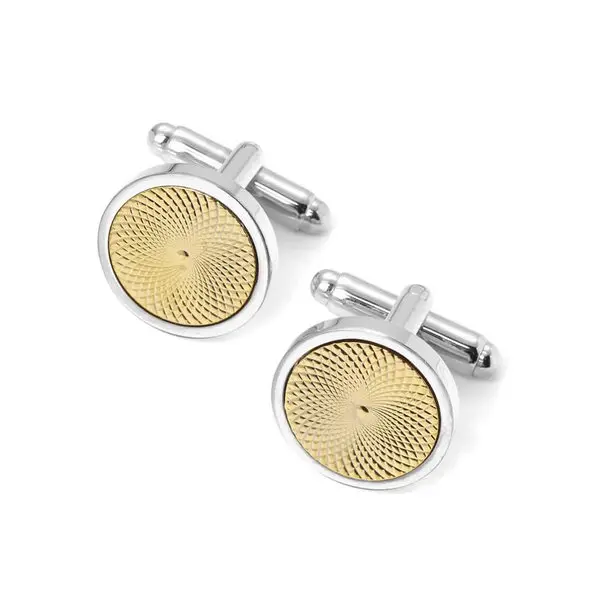 ASPINAL OF LONDON Gold Plated With Sterling Silver Plated Engraved Centre Round Cufflinks - Silver/gold