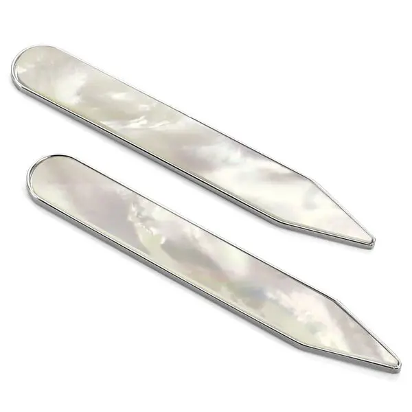 ASPINAL OF LONDON Mother Of Pearl & Rhodium Plated Collar Stiffeners