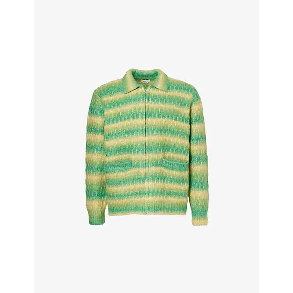 Obey Reggie Striped-print Relaxed-fit Knitted Cardigan