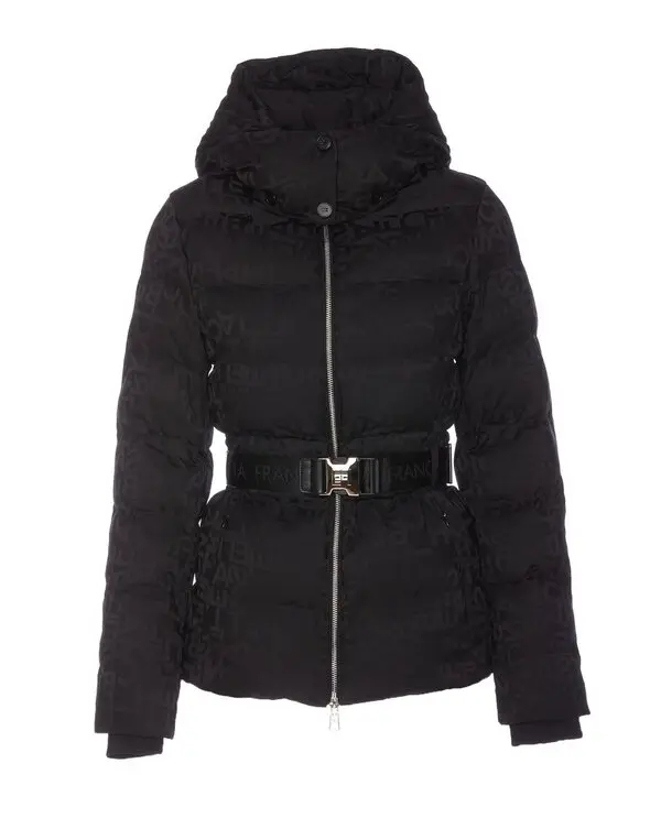 Elisabetta Franchi Monogram Jacquard Short Down Jacket - Black 