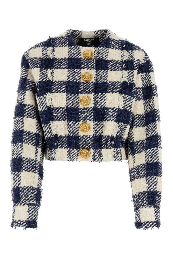 Balmain Gingham Check Tweed Jacket In Multi - 34% Off | Editorialist