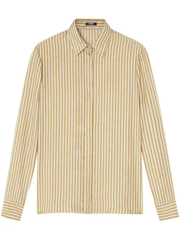 Mens Dress Clothes Black White And Gold Shirt Versace Pinstripe Chain Silk  Shirt Neutrals Editorialist