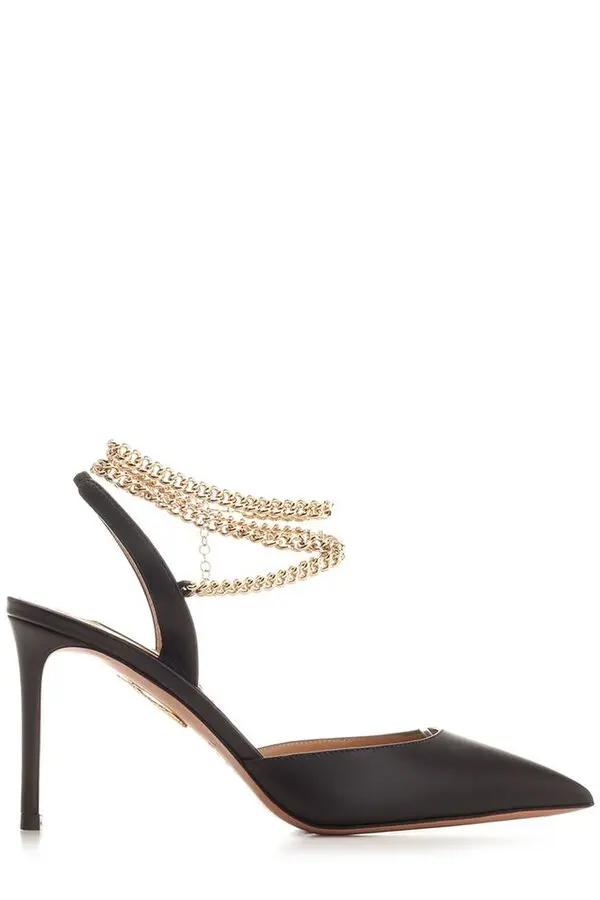 Aquazzura Chain-Link Leather Pumps In Black - 55% Off | Editorialist