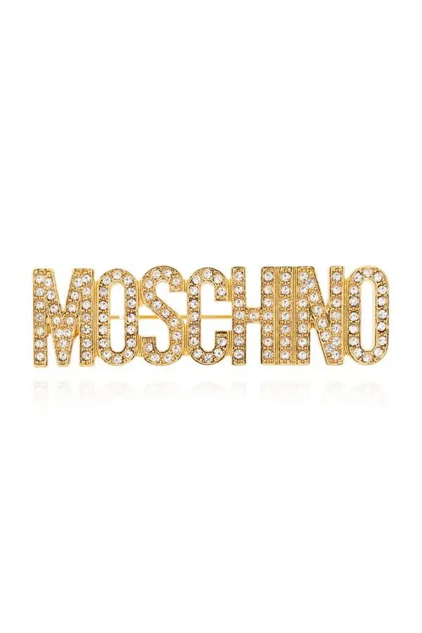 Moschino Logo Lettering Embellished Brooch In Gold - 38% Off | Editorialist