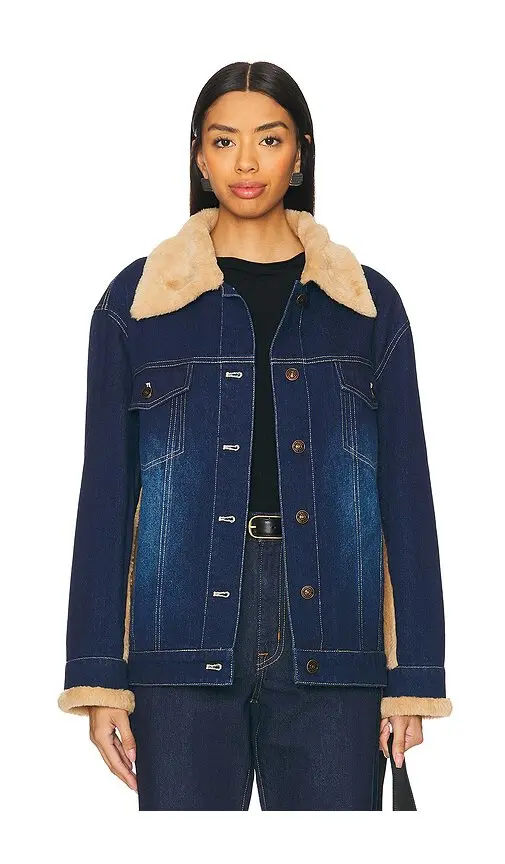 Steve Madden Winona Denim Jacket With Faux Fur Trim